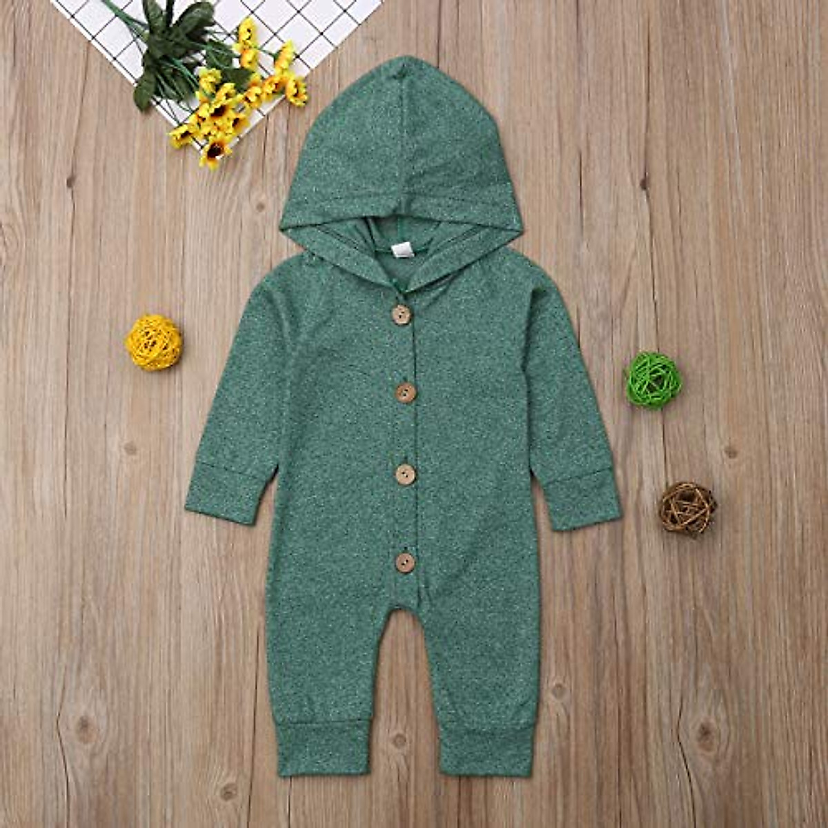 DUBASAM Newborn Baby Boy Long Sleeve Romper Jumpsuit Hooded Onesie Playsuit Solid Hoodie One Piece Bodysuit Fall Clothes (Green, 0-3 Months)