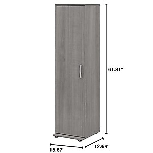 Bush Business Furniture Universal Tall Narrow Storage Cabinet with Door and Shelves, Platinum Gray