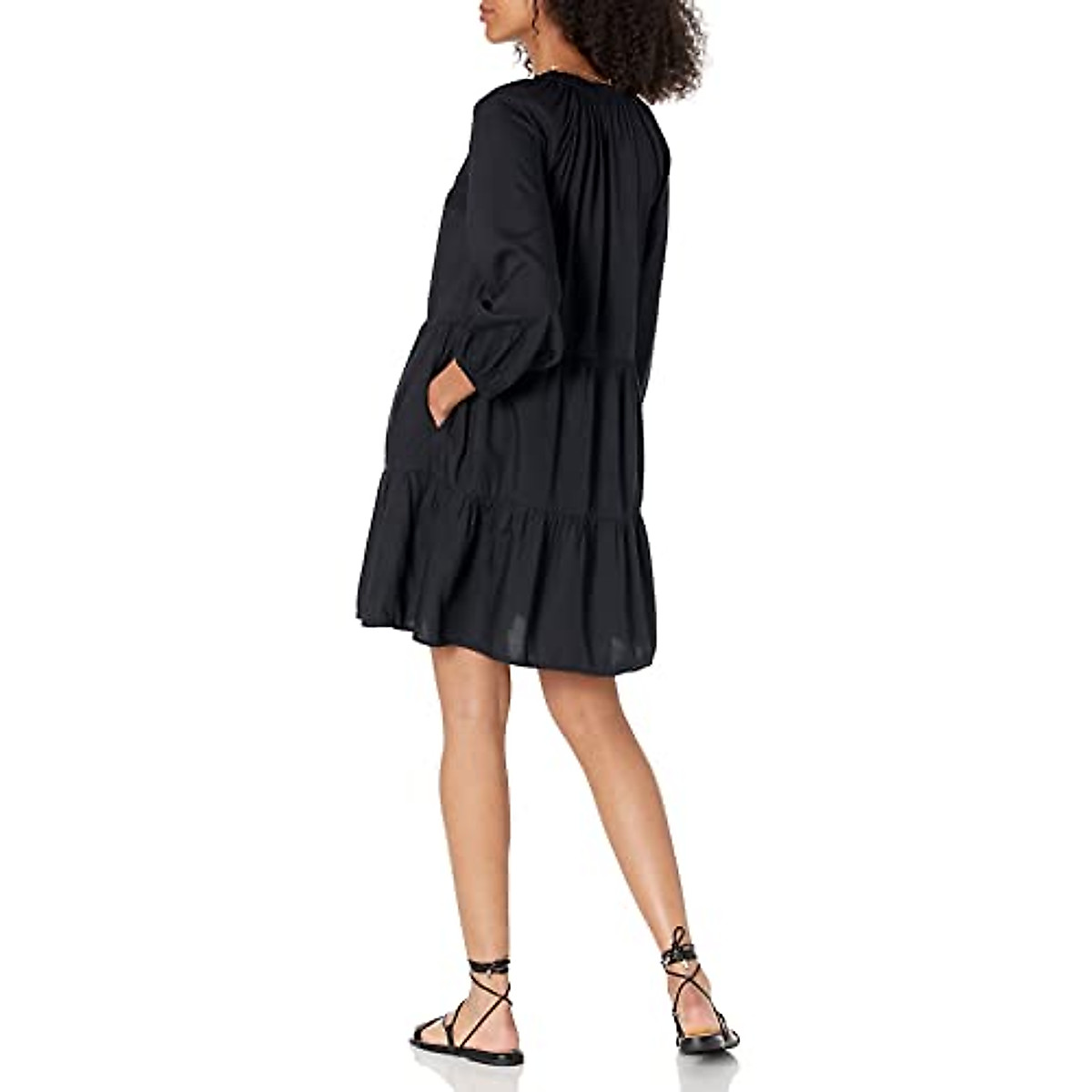 The Drop Women's @caralynmirand Ruffle-Neck Tiered Mini Dress, Black, XXL, Plus Size