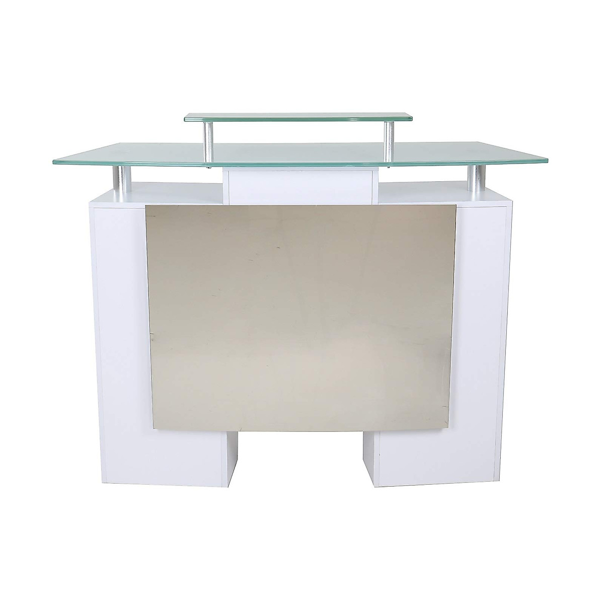 DERMALOGIC Glasglow I Reception Desk with Glass Top, Office Restaurant Beauty Salon Furniture, White 50" L x 19" W