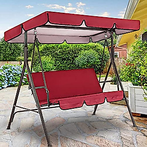 Patio Swing Canopy, Waterproof Top Cover Set Swing Cover Outdoor Swing Canopy, Replacement UV Resistant Durable Removable Swing Cover with Swing Chair Cover for Patio/Lawn/Garden (Red)