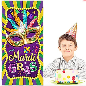 Mardi Gras Masquerade Masks Purple Green Gold Decorations Favors Banner Background Backdrop Crown Theme Decor for Carnival Mardi Gras Party New Orleans Party King Cake Party Birthday Party Supplies