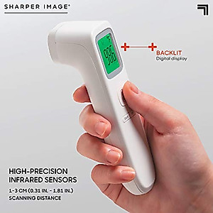 SHARPER IMAGE Digital Touchless Smart Forehead Thermometer, High-Precision Infrared Sensors, Stores 35 Readings, Touch-Free Temp Scans, Battery Powered, Built-in LED Glow Light