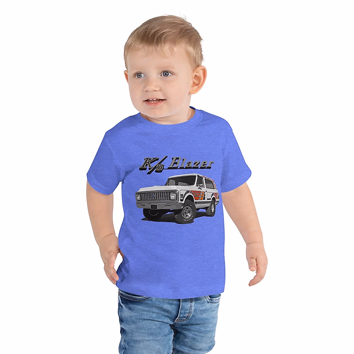 Retro Chevy Blazer K5 Feathers Toddler Short Sleeve Tee Heather Columbia Blue