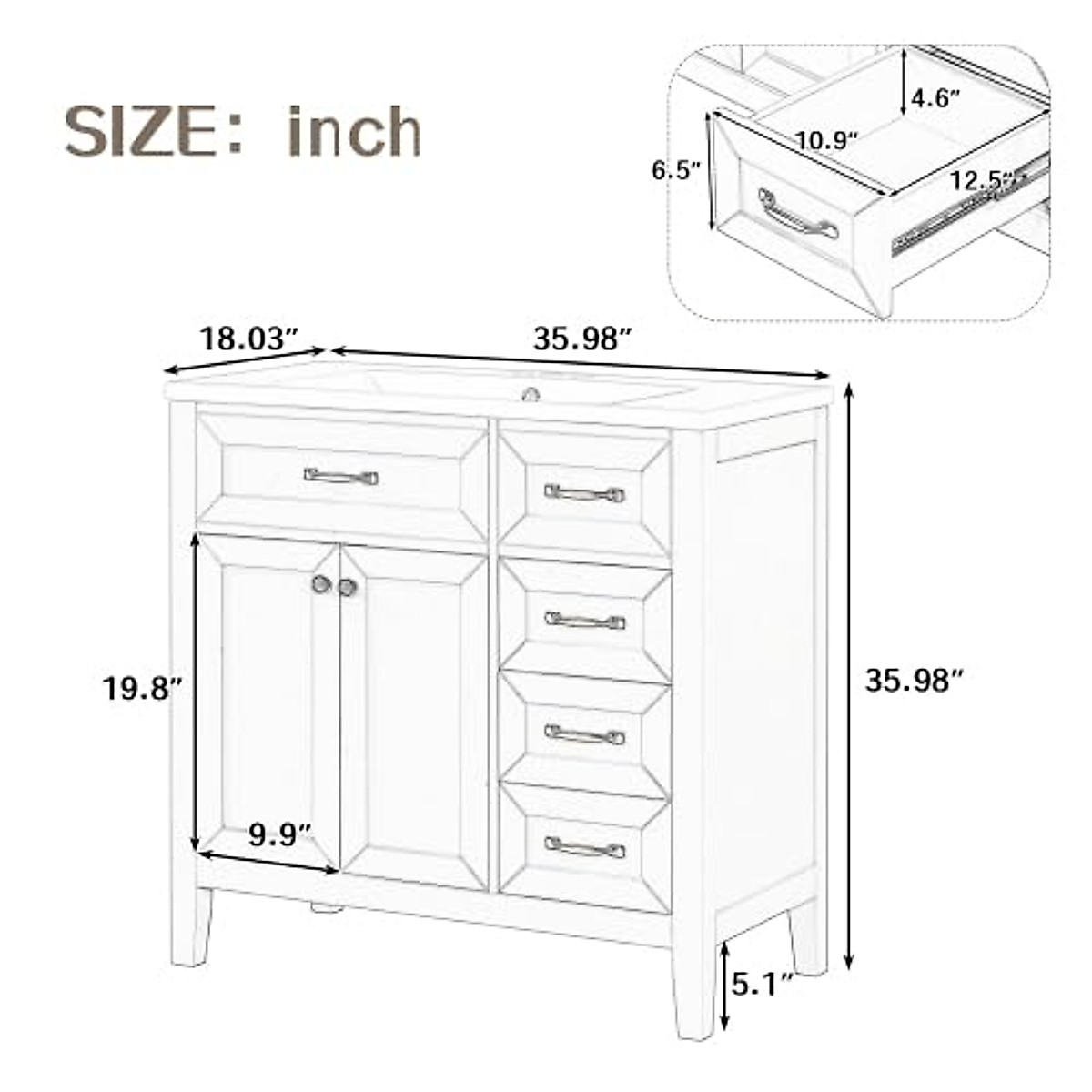 SZLIZCCC 36" Bathroom Vanity with Sink Combo, Bathroom Cabinet with Drawers, Solid Frame and MDF Board