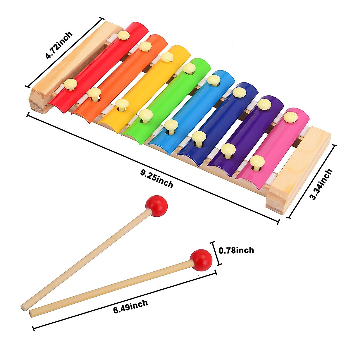 Wooden Xylophone Children's Musical Instruments Toy Wooden 8 Keys Hand Knock with Mallets Preschool Educational Toys Great Gift for Kids Girls and Boys Toddlers Ages 3+