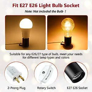 Meonum 2 Set Blow Mold Light Kit Replacement, E27 E26 Single Light Cord Kit with Switch Fuse Plug, for Indoor Outdoor Halloween Christmas Village House Craft Decorations and Salt Lamp