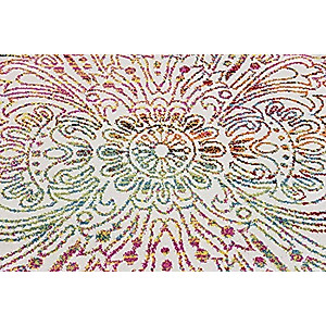 Unique Loom Lyon Collection Colorful Abstract Floral Rainbow Gradient Area Rug, 4 x 6 Feet, Ivory/Pink
