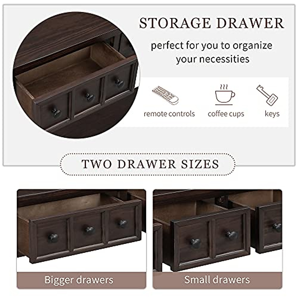 HABITRIO Antique Entry Console Table with Storage Drawers, 60" Long Sofa Table with Two Different Size Drawers and Bottom Shelf for Storage, Living Room Narrow Sofa Entry Table, Entryway (Espresso)