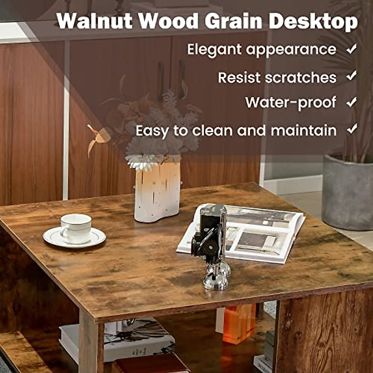 Giantex 32” Square Coffee Table, 2-Tier Wooden Table with Storage Shelf, Industrial Home Accent Table, Mid-Century Center Table Ideal for Living Room, Study Room(Rustic Brown)