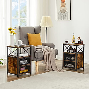 VECELO End Bedside Table, Modern Nightstands Set of 2 with Storage Drawer & Shelf, Night Stand for Living Room Bedroom Office Lounge, 2, Brown