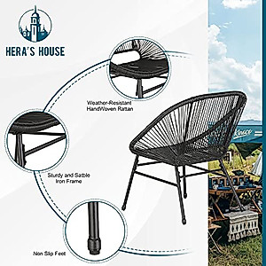 HERA'S HOUSE Patio Chairs Set of 4, Outdoor Woven Lounge Chairs, Bistro Chairs with Steel Frame and Plastic Rope for Porch, Balcony, Garden, Living Room