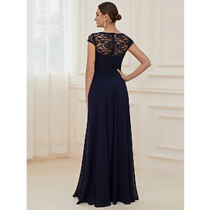 Ever-Pretty Women's Cap Sleeve Floral Lace V-Neck Maxi Summer Dress for Women Navy Blue US6