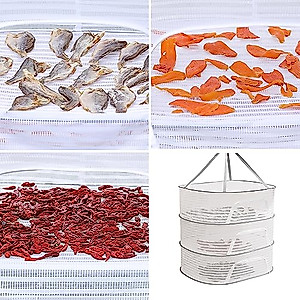 QmjdDymx Herb Drying Rack 3 Layer Hanging Herb Drying Bags Net Collapsible Mesh Sock Drying Rack with Zipper Opening Household Hanging Shelves(White,40x60cm)