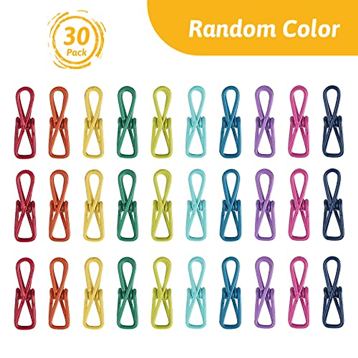 Zalmoxe 30 Pack Multi-Purpose Clothesline Utility Clips, Steel Wire Clips, Clothes Pins Metal Clips for Hanging Random Colors
