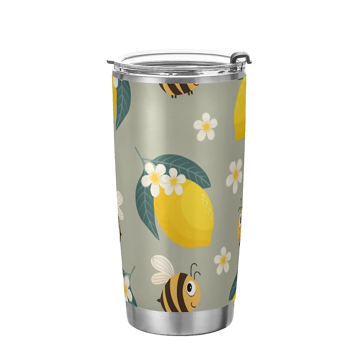 Yasala Tumbler Lemon Bee Flower Fun Insulated Coffee Cup Driver Beverage Container Office Travel Mug with Straw and Lid 20oz Back to School Gift