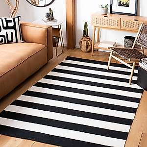 SAFAVIEH Montauk Collection Area Rug - 8' x 10', Navy & Ivory, Handmade Flat Weave Boho Farmhouse Cotton Stripe, Ideal for High Traffic Areas in Living Room, Bedroom (MTK712H)