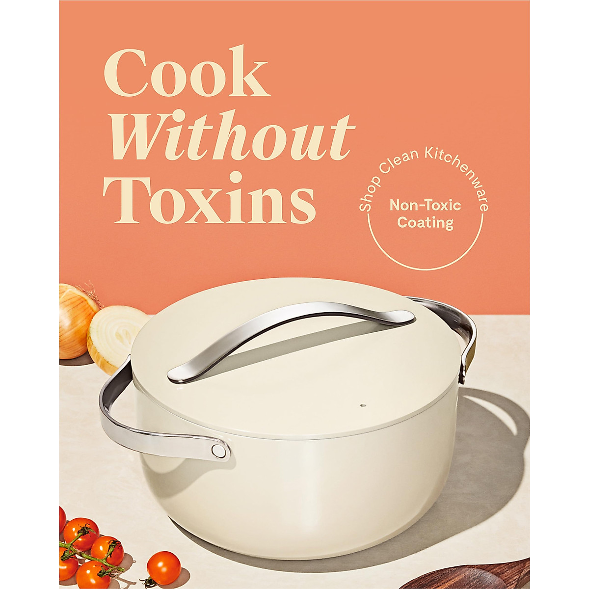 Caraway Dutch Oven Pot with Lid (6.5 qt, 10.5") - Non-Stick Ceramic Coating - Free From Forever Chemicals - Oven Safe & Stovetop Agnostic - Cream