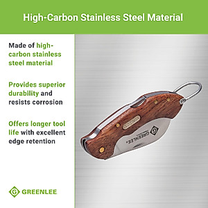 Greenlee 0652-28 Hawkbill Folding Pocket Knife with Wood Handle, Silver/Brown