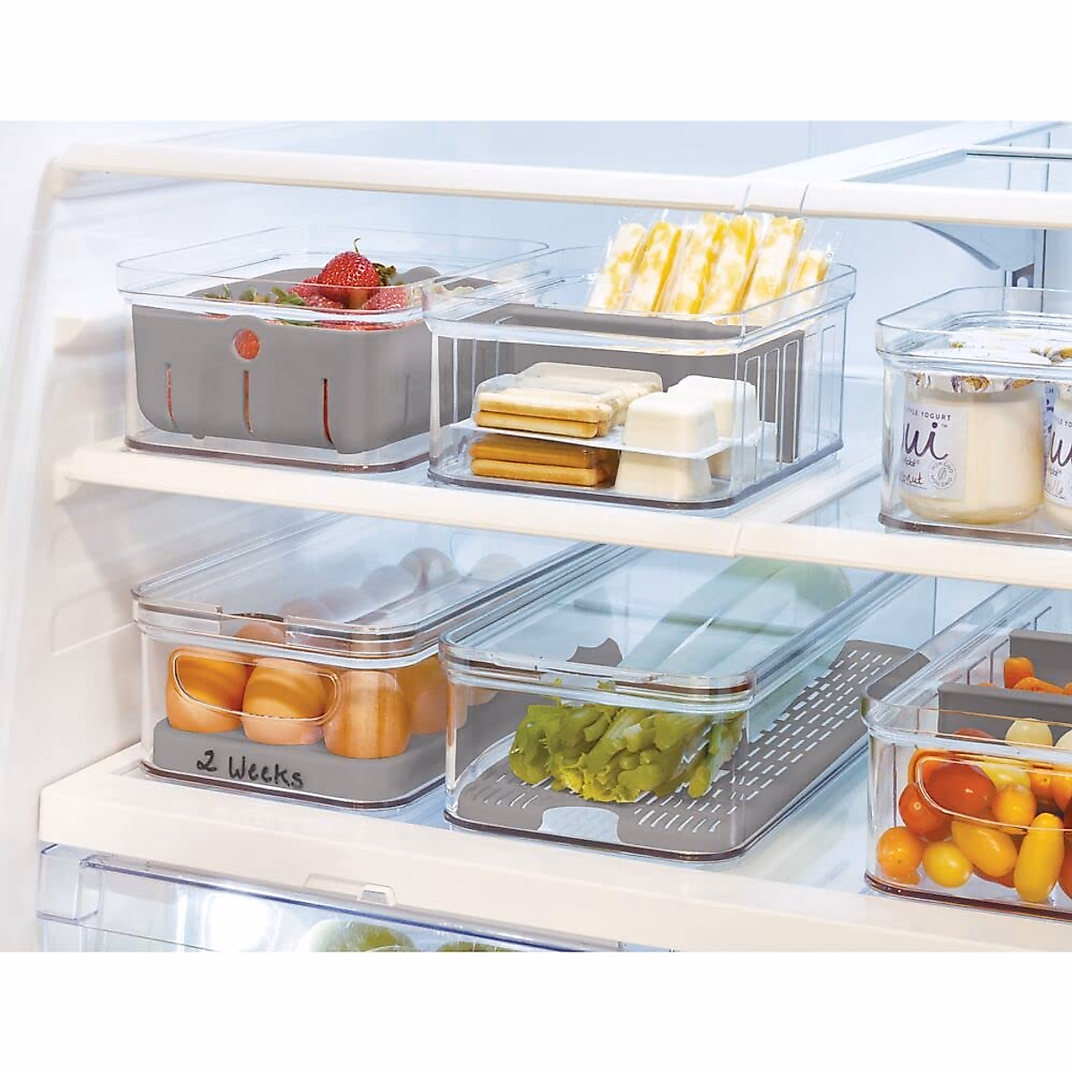 iDesign Crisp Produce Plastic Refrigerator and Modular Stacking Pantry Bin with Lid and Removable Inner Basket, Perfect for Washing Vegetables, Fruit, Lettuce, BPA Free 15.72" x 6.32" x 3.76"