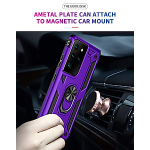 Androgate for Samsung Galaxy S21 Ultra 5G Case with HD Screen Protectors, Military-Grade Metal Ring Holder Kickstand 15ft Drop Tested Shockproof Cover Case for Samsung Galaxy S21 Ultra Purple