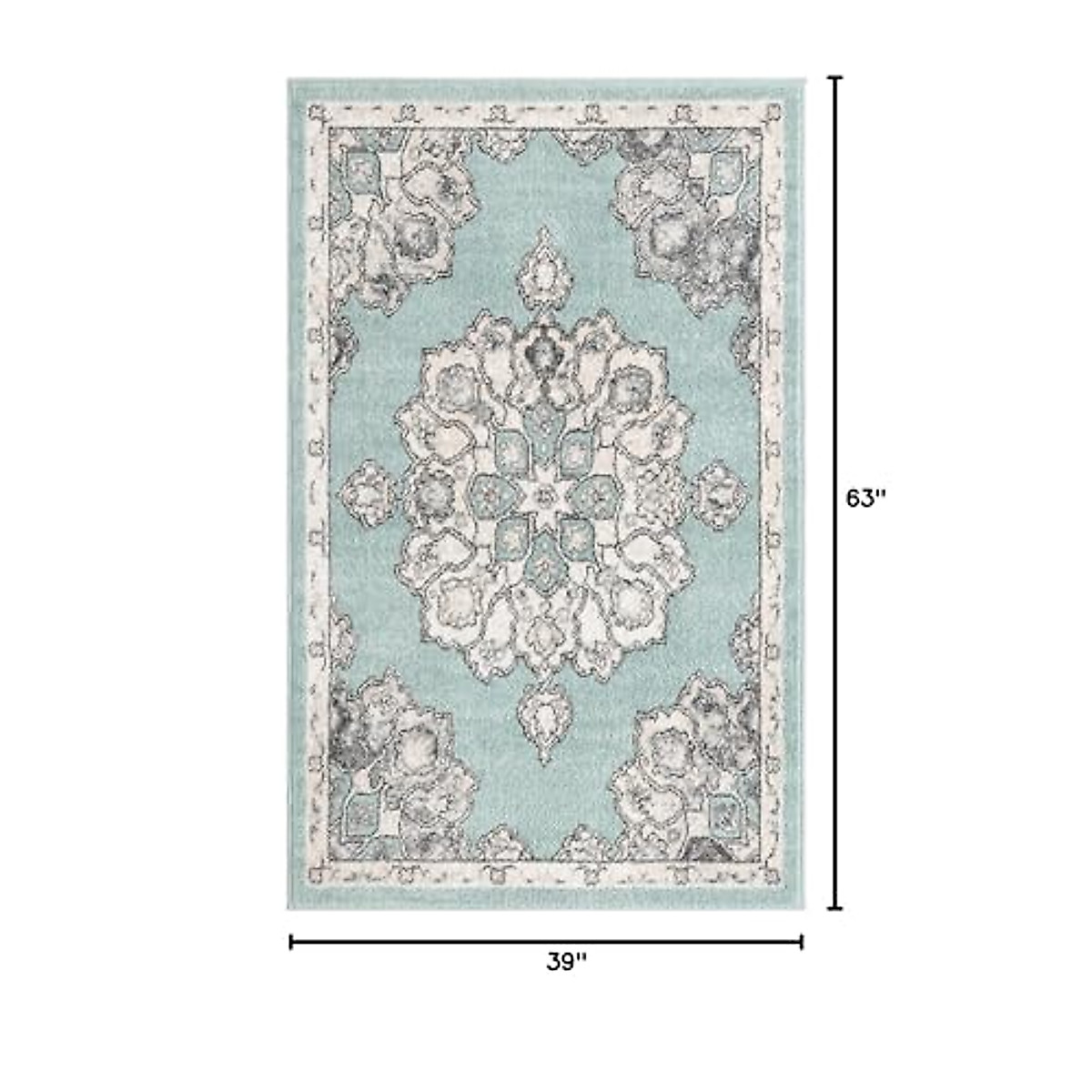 Rugs.com Parker Collection Rug – 3' X 5' Aqua Medium Rug Perfect for Living Rooms, Large Dining Rooms, Open Floorplans