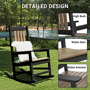 OTSUN Oversized Patio Rocking Chair Set of 2, All Weather Resistant Outdoor Rocker Chair, 380lbs Load Capacity, High Back, Widened Armrests for Yard, Garden, Indoor, Lawn, Black & Brown