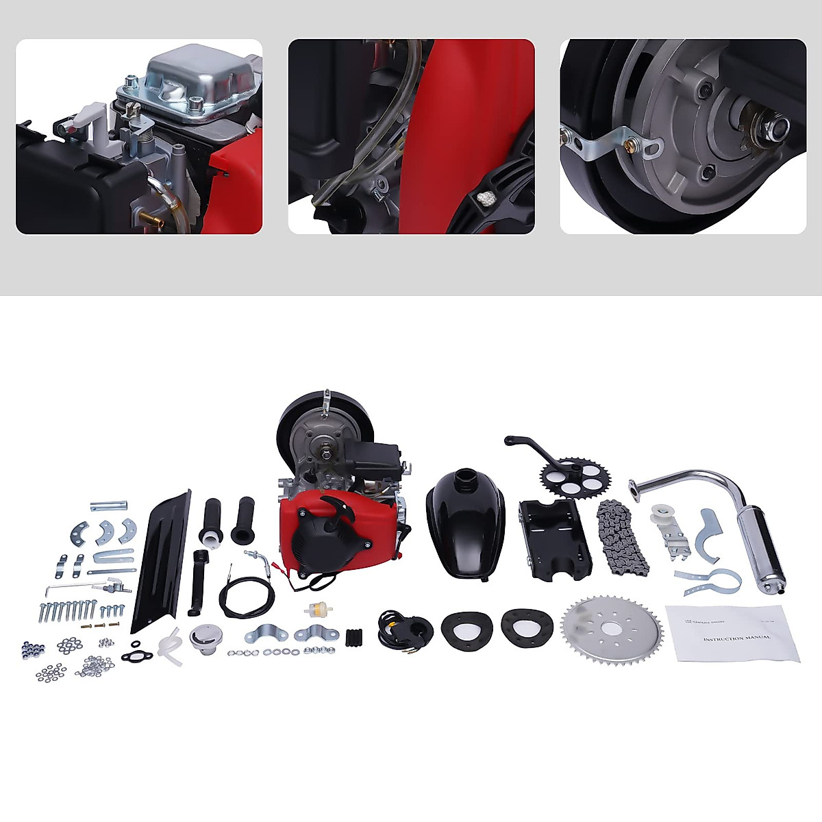 Motorized Bicycle Kit 49CC 4-Stroke Gas Petrol Bike Engine Air-Cooled System Single Cylinder Belt Drive Scooter Engine Conversion Kit for Normal 28” V Frame Bike and 26” ATV Bike (Belt type)