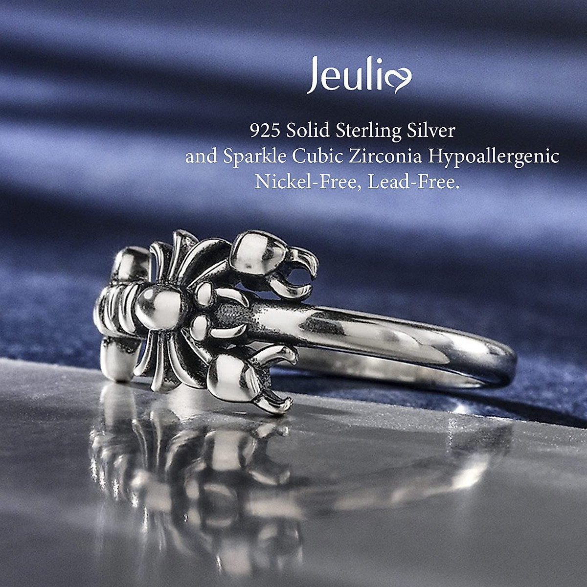 Jeulia Sterling Silver Ring for Women Men Boys Lobster Shape Design Band Art Deco Vintage Gothic Wedding band Anniversary Promise Jewelry With Gift Box (Sideways Lobster, 6.5)