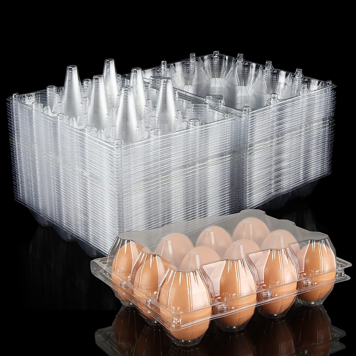 LISHINE 40 Pack Egg Cartons Cheap Bulk, Reusable Plastic Egg Cartons for Chicken Eggs, 1 Dozen Holds up to 12 Eggs, Clear Empty Reusable Egg Carton for Home Ranch Chicken Farm