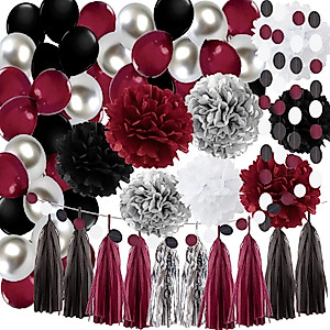 Graduation Party Decorations Maroon Black 2024/Burgundy Black Graduation Decorations 2024 Burgundy Silver Black Balloons/Burgundy Black Birthday Party Decorations