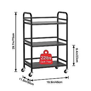 HDANI 3 Tier Rolling Cart Shelves,Heavy Duty Multifunctional Metal Frame-Supports 40 Lbs Per Tier,Rolling Cart with 2 Lockable Wheels for Home,Office,Kitchen,Bathroom,Bedroom (Black)