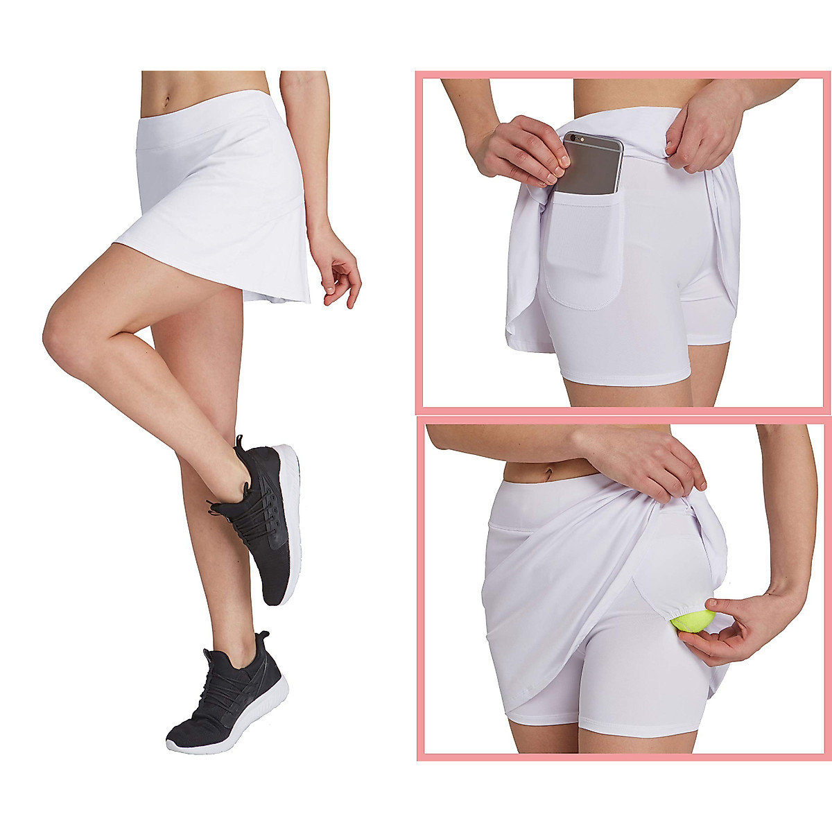 HonourSex Women Golf Skirts with Pockets Tennis Skirts with Shorts Skorts Activewear Hiking White L