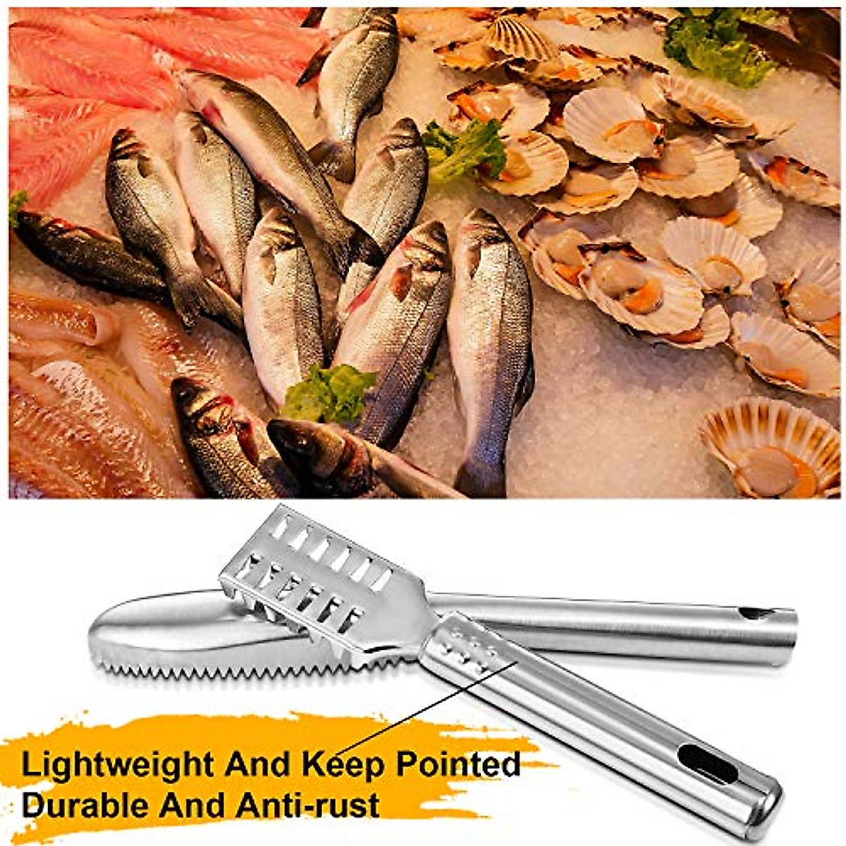 6 Pieces Fish Scaler Remover Fish Scaler Brush Stainless Steel Sawtooth Scarper Remover with Handle Multi-functional Bottle Opener for Kitchen Tool Faster and Easier Fish Scales Skin Removing Peeling