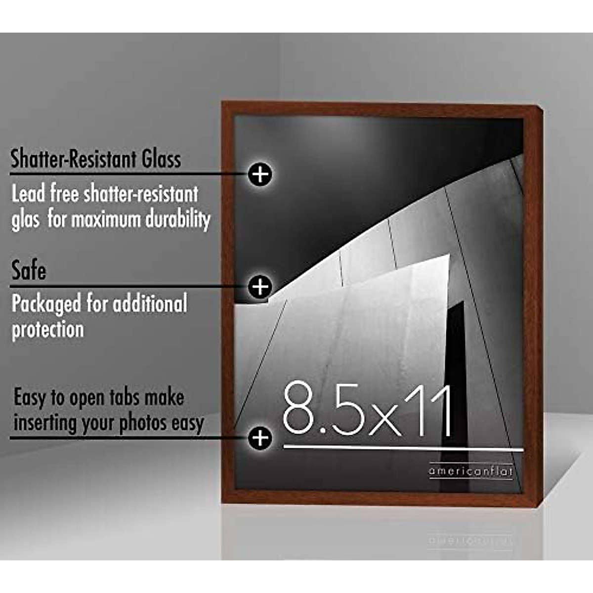 Americanflat 8.5x11 Picture Frame in Mahogany - Thin Border Photo Frame with Shatter Resistant Glass - Horizontal and Vertical Formats for Wall and Tabletop