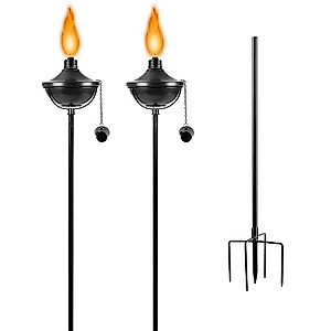 TaoTazon [2023 Newest 2 Packs Metal Garden Torches for Outside, 22oz Outdoor Metal Torch, Citronella Torches Lighting with 4-Prong Grounded Stake for Garden Patio Pathway
