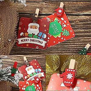 Boao Christmas Wood Clips Christmas Tree Photo Clips Elk Gloves Snowflake Clothespins DIY Photo Pegs for Home School Art Craft Decor (120 Pieces)