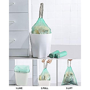 Small Trash Bags, AYOTEE 2 gallon trash bag Drawstring Compostable Trash Bags, 50 Counts Small Garbage Bags Bathroom Trash Bags Compost Bags Waste Basket Liners for Bathroom,Office,Pet,Car (Green)