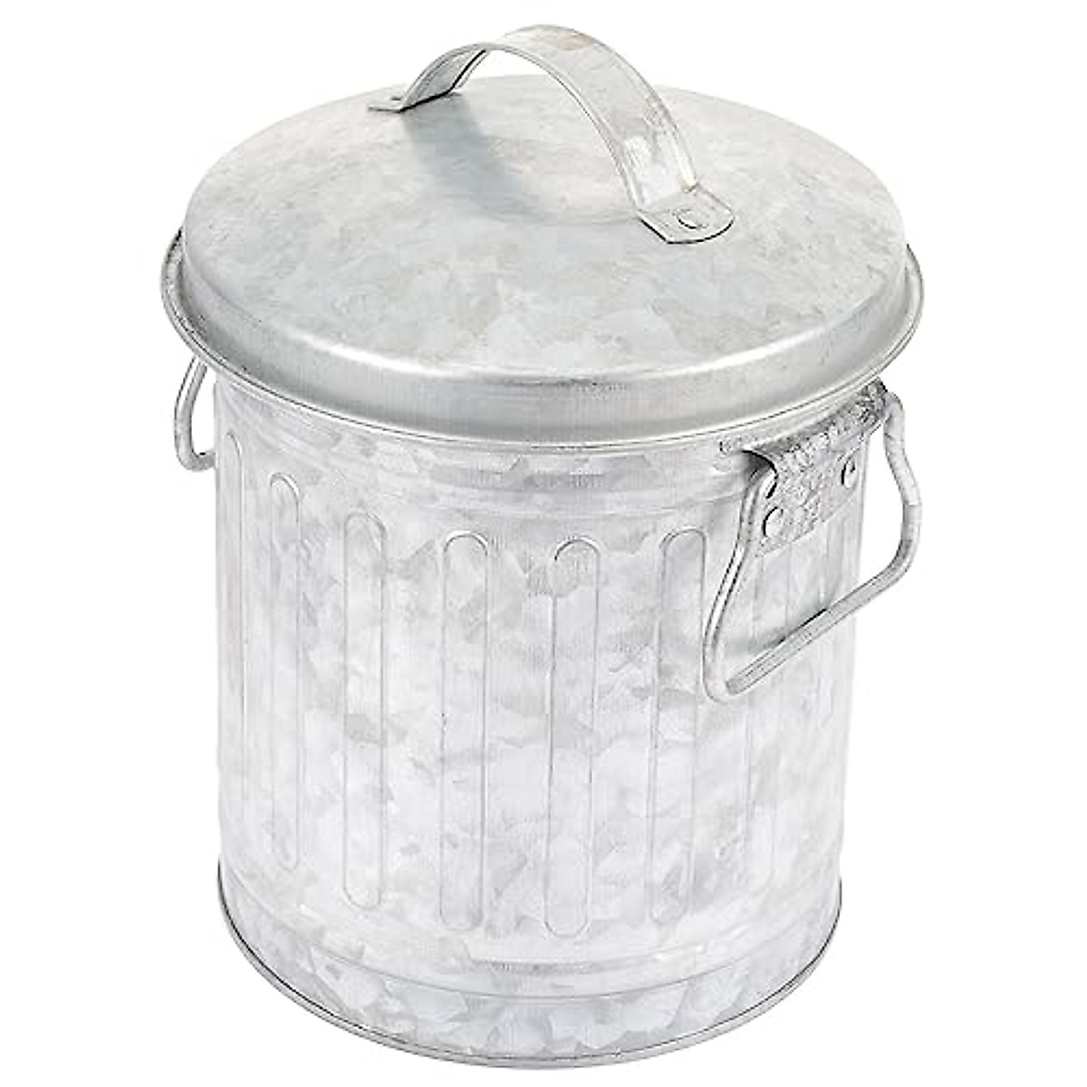 BESPORTBLE Galvanized Trash Can Mini Desktop Wastebasket with Lid and Handle Metal Table Flowerpot Countertop Trash Can Garbage Bin Rubbish Bucket Pencil Holder Pen Cup Makeup Brush Holder A