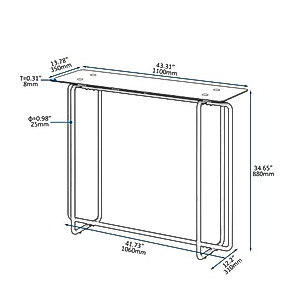 YISH W24181016 Console Modern Minimalist Porch Black Leg, Double Tempered Tea Rectangular, Glass Sofa Table for Entryway Living Room Bedroom Metal Frame