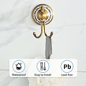 PEONYBATH Antique Bronze Brass Bath Towel Hooks, Wall Mounted Bathroom Hardware Accessories,Porcelain Design