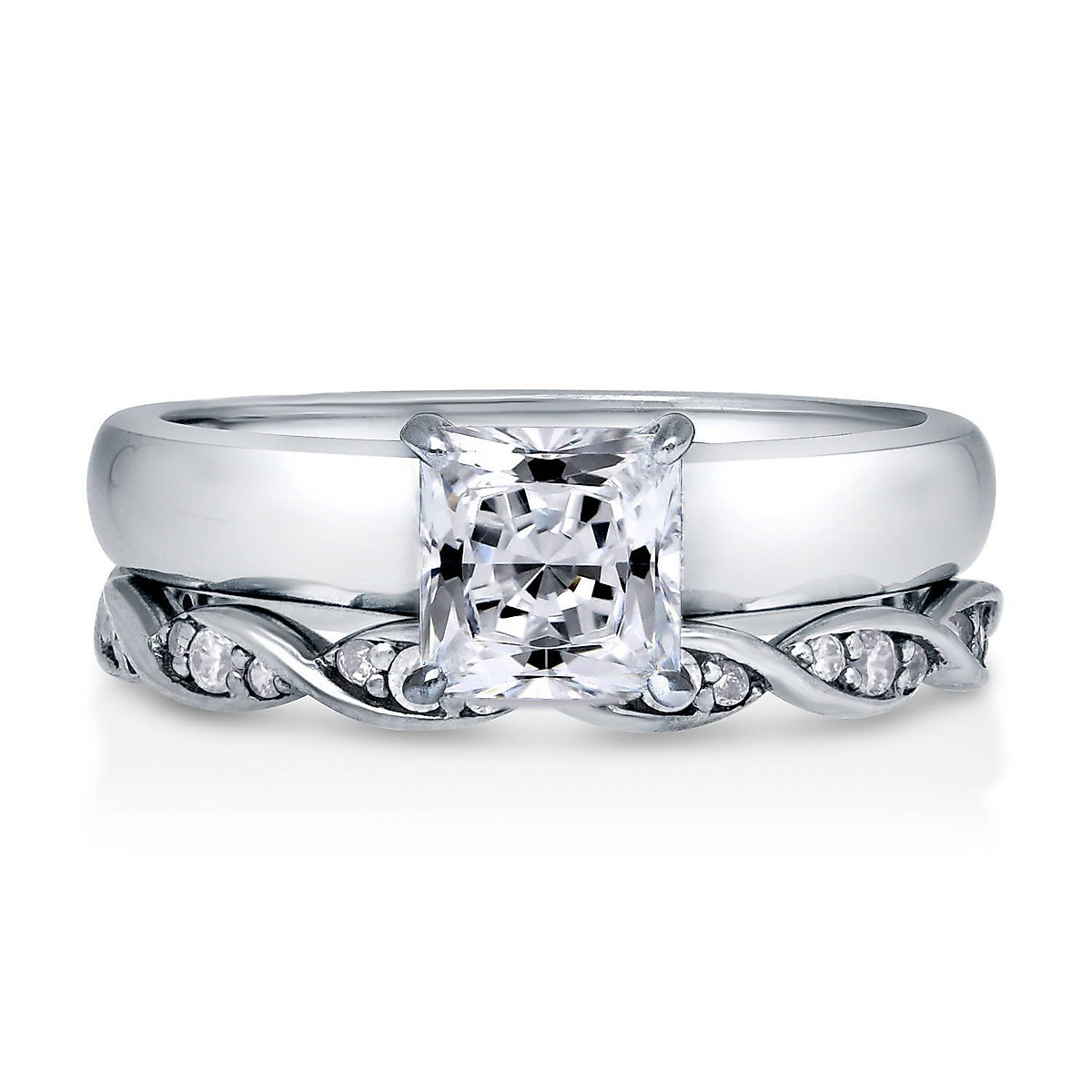 BERRICLE Sterling Silver Solitaire Wedding Engagement Rings 1.2 Carat Princess Cut Cubic Zirconia CZ Ring Set for Women, Rhodium Plated Size 7