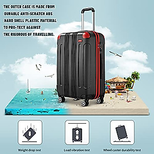Joyway Luggage 10-Piece Sets,ABS Hardside Suitcase with Spinner Wheels,TSA Lock Luggage Sets for Women and Men (Black Red)…