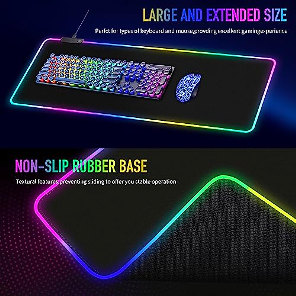 Large RGB Gaming Mouse Pad -15 Light Modes Touch Control Extended Soft Computer Keyboard Mat Non-Slip Rubber Base for Gamer Esports Pros 31.5X11.8