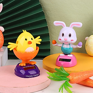 4 Pack Easter Rabbit Solar Powered Dancing Toys Bunny Car Shaking Head Dancer Doll Cute Bunny Chick Swing Figurines Car Windowsill Decor Valentine's Day Toys Gift for Car Dashboard Office Desk Decor