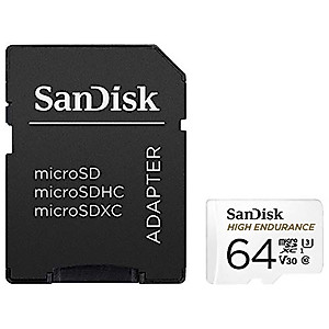 SanDisk 64GB High Endurance Video MicroSDXC Card with Adapter for Dash Cam and Home Monitoring Systems - C10, U3, V30, 4K UHD, Micro SD Card - SDSQQNR-064G-GN6IA