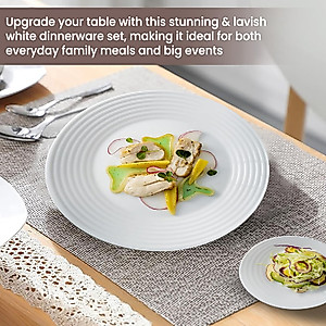 Blueniya 12 Piece White Opal Dinnerware Set, Opal Dinner Set, Kitchen Non-Toxic, Scratch & Chip Resistant, Microwave, Dishwasher Safe - 4pc Dinner Plate, 4pc Salad Plate, 4pc Cereal Bowl