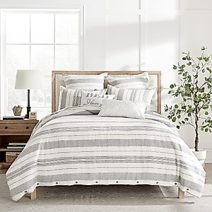 Levtex Home - Monroe Stripe Duvet Cover Set - Full/Queen Duvet Cover (90 x 94in.) + Two Standard Pillow Cases (26 x 20in.) - Grey, White, and Charcoal - Striped - Cotton