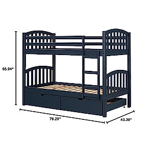 South Shore Ulysses Solid Wood Bunk Beds, Navy Blue