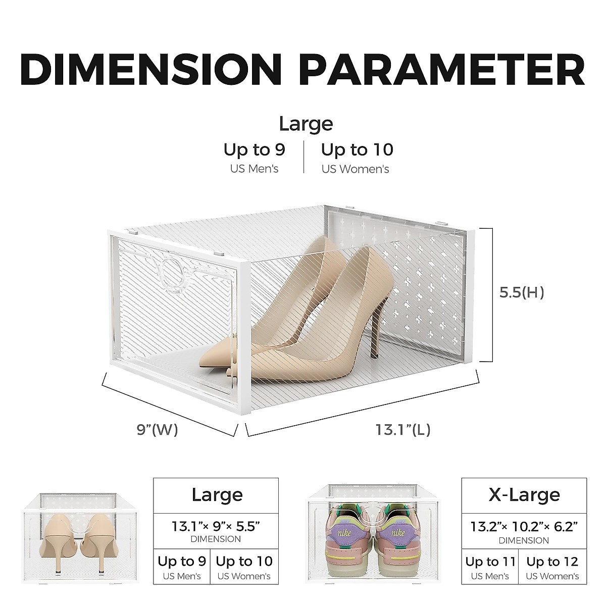 Pinkpum Shoe Storage Boxes, Shoe Organizer for Closet Clear, Shoe Boxes Clear Plastic Stackable, Folable Storage Bins with Lids,12 Pack